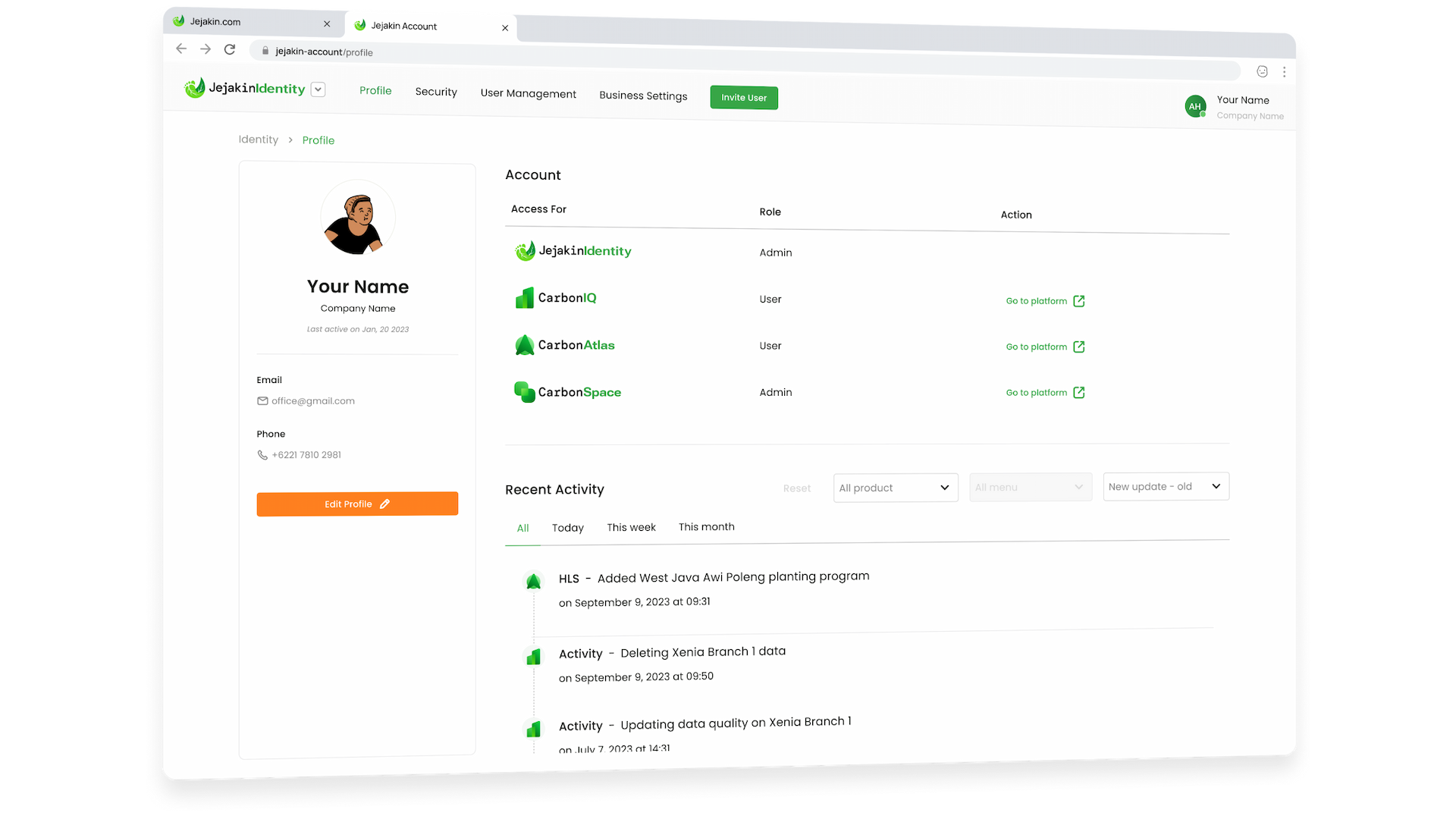 One account for all Jejakin Products